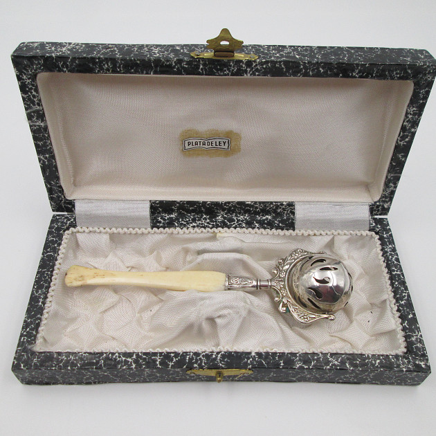 Baby Rattle Sterling Silver Openwork Sphere Ivory Handle | El ...