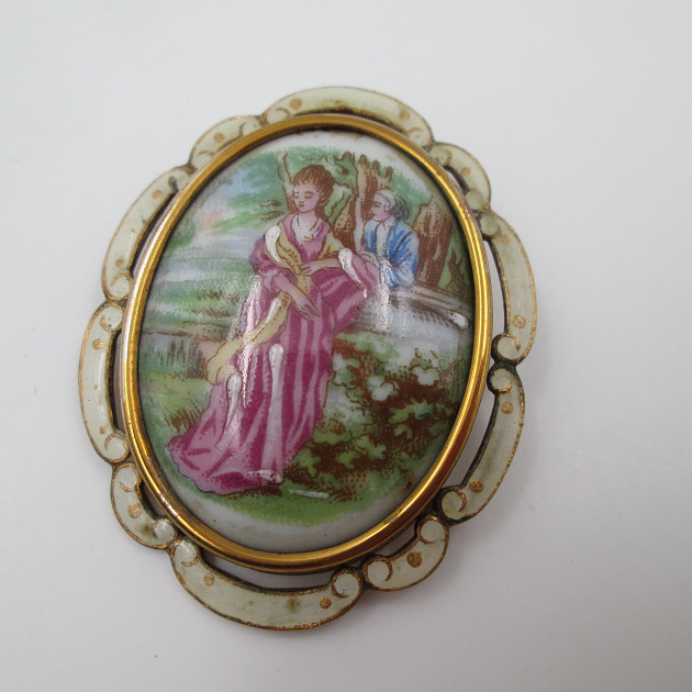 Broche Thomas Lyster Mott Metal Dorado Y Porcelana 1940 | El ...