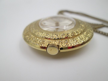 buler pendant watch gold plated archer enamel manual wind