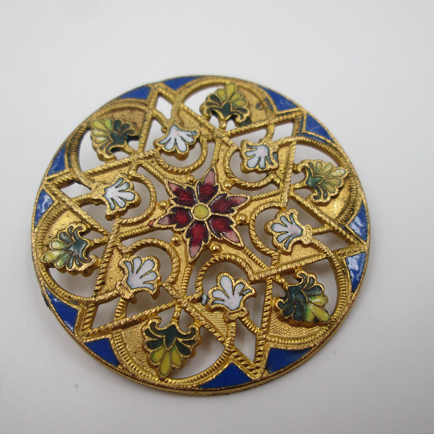 Circle Openwork Button Gold Plated Colours Enamel 1970s | El ...
