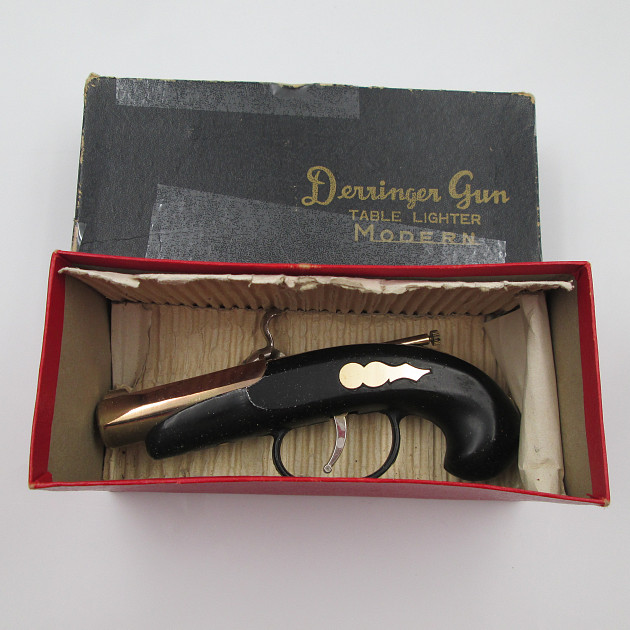 Deringer Gun Table Lighter Gold Plated Black Lacquer Modern | El ...