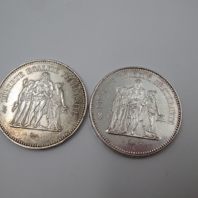 Dos Monedas 50 Francos Republica Francesa Plata De Ley 1977 | El ...