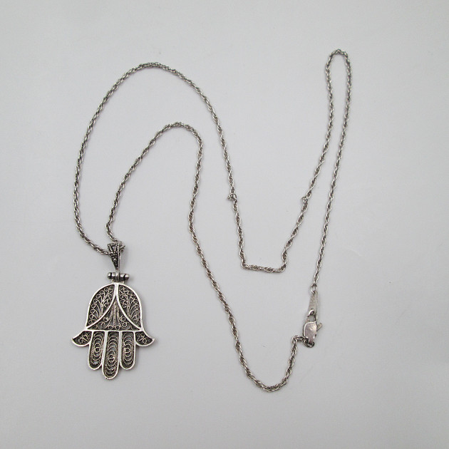 Hand Of Fatima Necklace With Braided Link Chain Silver | El ...