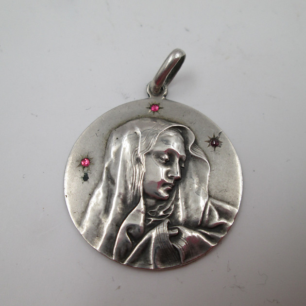 Medalla Virgen Maria Metal Plateado Y Estrellas Con Gemas | El ...