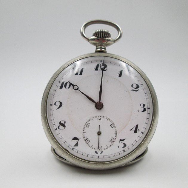 Open Face Pocket Watch Silver Plated Porcelain Dial 1920s | El ...