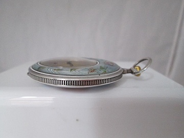 Swiss pocket watch, 935 sterling silver, Color enamels