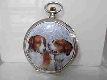 Swiss pocket watch, 935 sterling silver, Color enamels