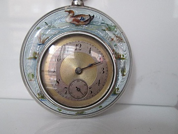 Swiss pocket watch, 935 sterling silver, Color enamels