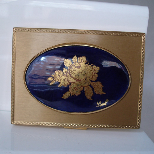 Patrys Powder Compact Gold Plated And Limoges Enamel 1950s France | El ...
