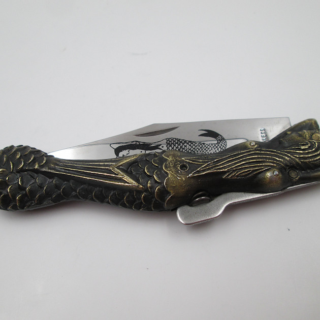 Pocket Knife Bronze Steel Handle Mermaid Black Engraving | El ...