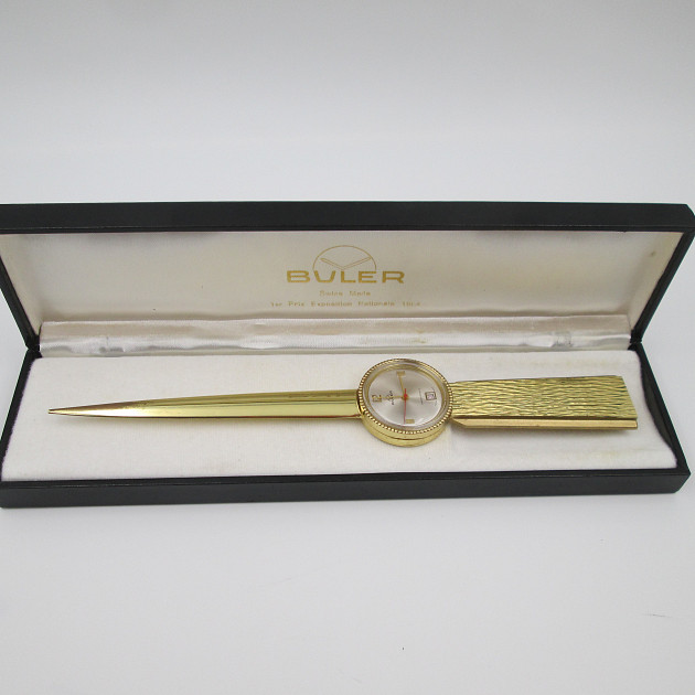 Reloj Abrecartas Buler Metal Dorado Cuerda Manual Calendario | El ...