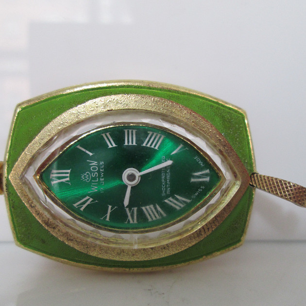 Reloj Colgante Wilson Chapado Oro Y Esmalte Verde Cuerda | El ...