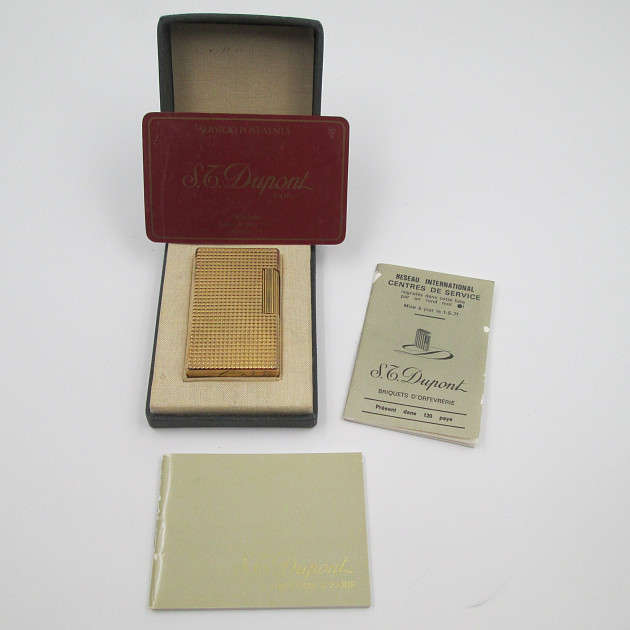 St Dupont Gas Lighter Gold Plated Diamond Pattern 1990s | El ...