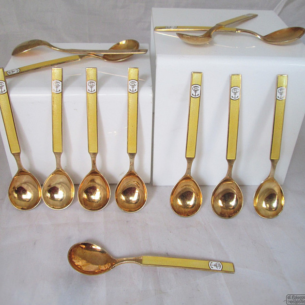 Set Twelve Spoons 925 Sterling Silver And Two Tone Enamel Anchor Motif ...