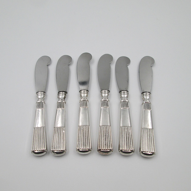Six Butter Knives Set Sterling Silver Ribbed Design Handles | El ...