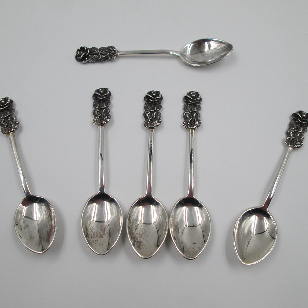 Ornate Coffee Spoons Set Sterling Silver Roses With Leaves | El ...