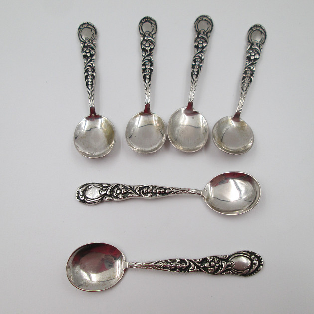 Six Ornate Coffee Spoon Set Sterling Silver Vegetable Motifs | El ...