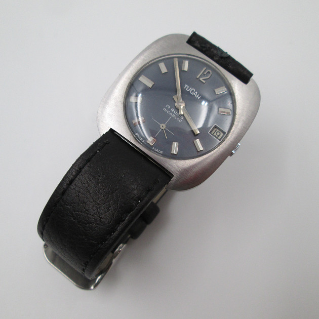 Tucah Metal Niquelado Acero Dial Azul Calendario Cuerda 1970 | El ...