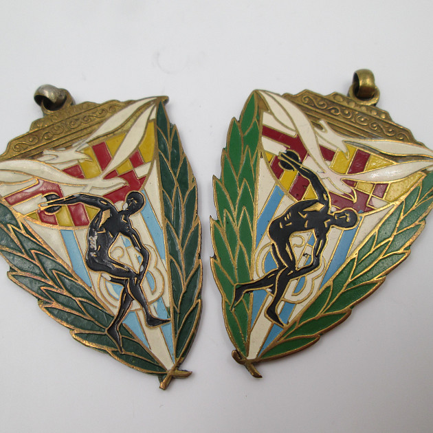 Two Triangular Sport Medals Gold Plated Colours Enamel | El ...