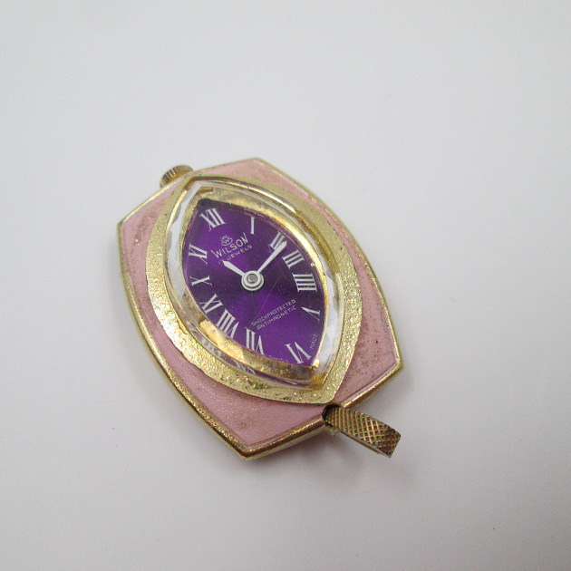 Wilson Pendant Watch Gold Plated And Enamel Purple Dial 1970 | El ...