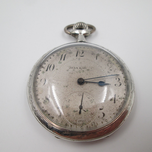 Zeda Open Faced Pocket Watch Stem Wind Sterling Silver 1920s | El ...