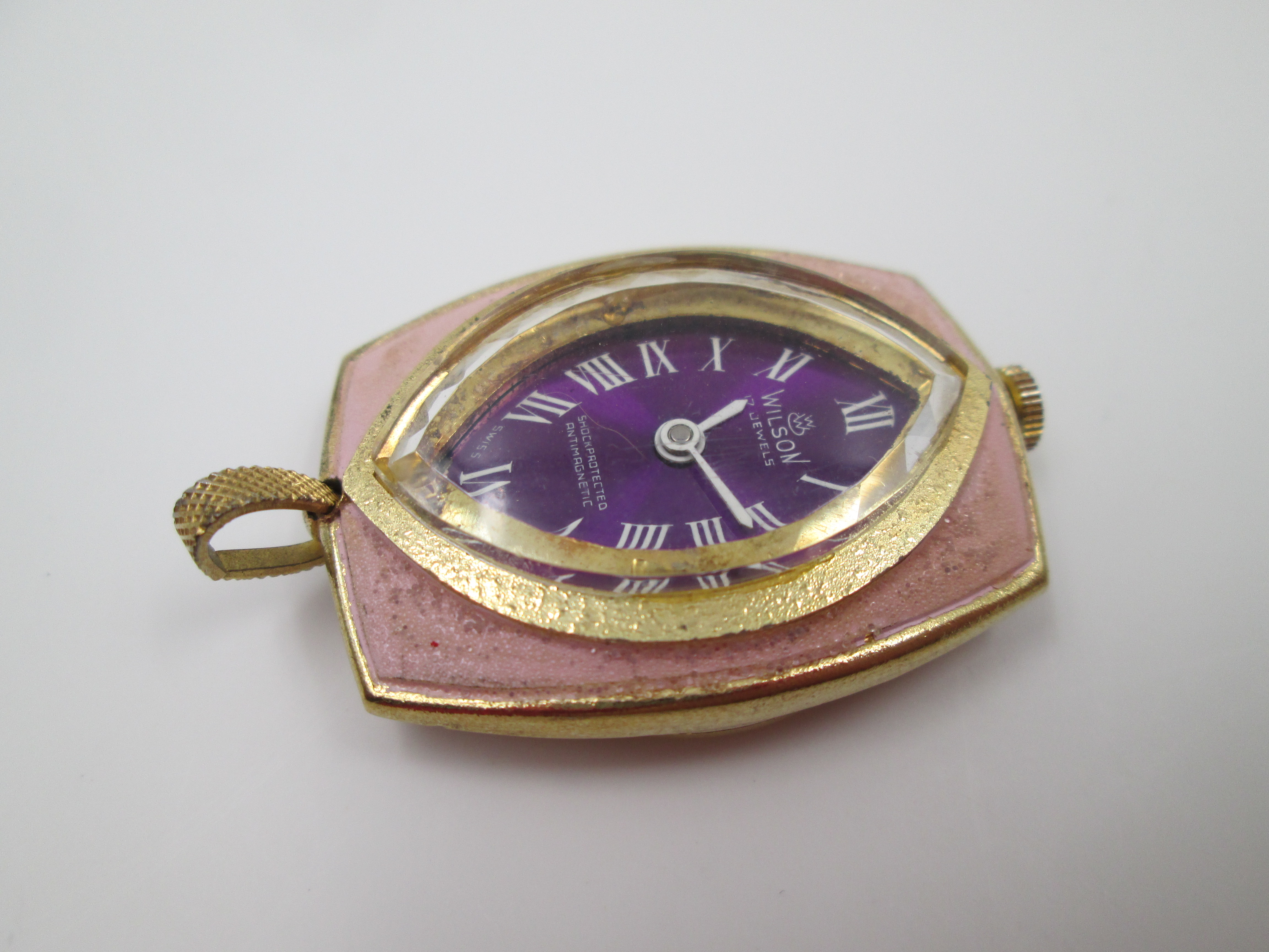Wilson Pendant Watch Gold Plated And Enamel Purple Dial 1970 | El ...
