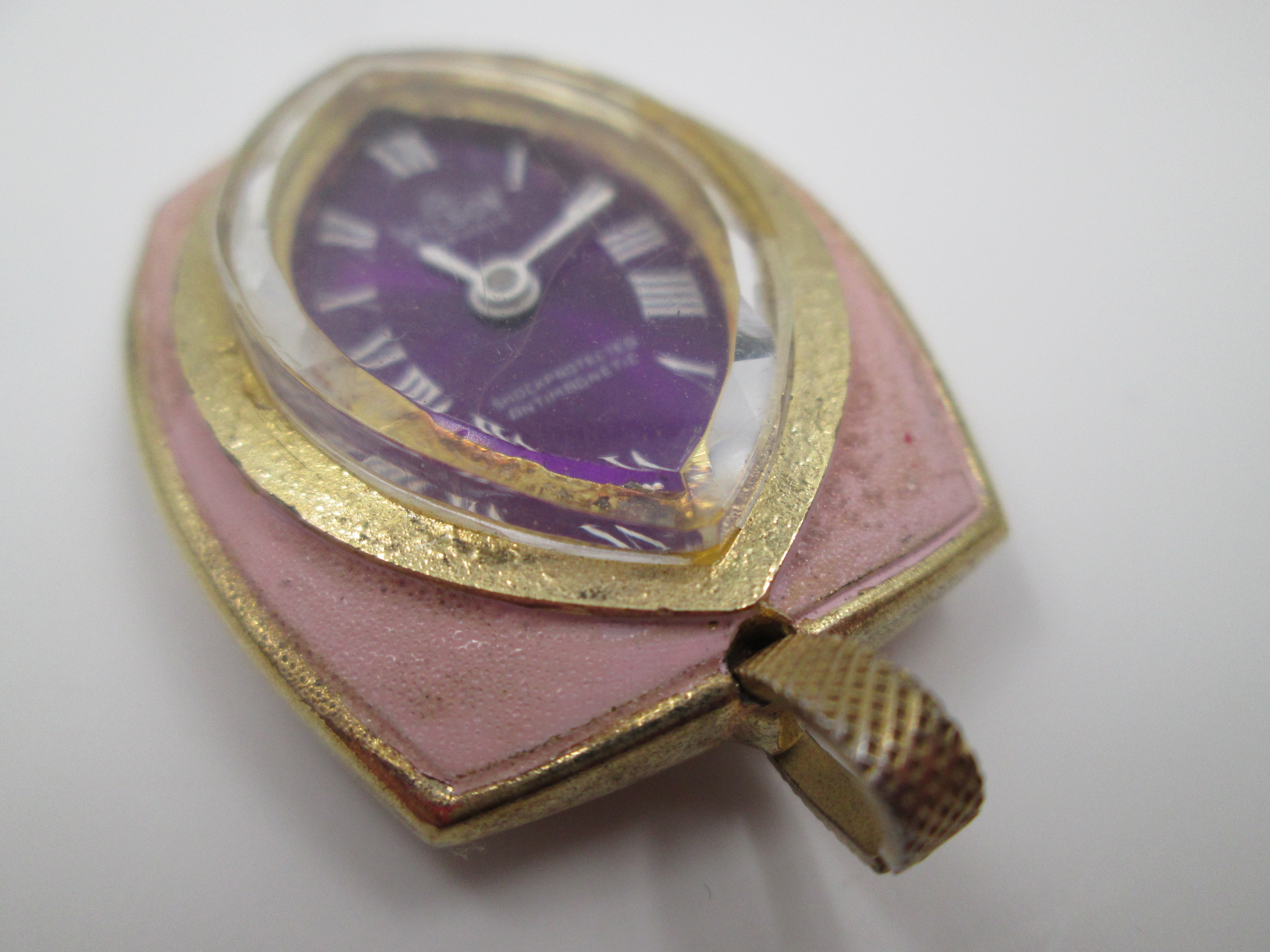 Wilson Pendant Watch Gold Plated And Enamel Purple Dial 1970 | El ...